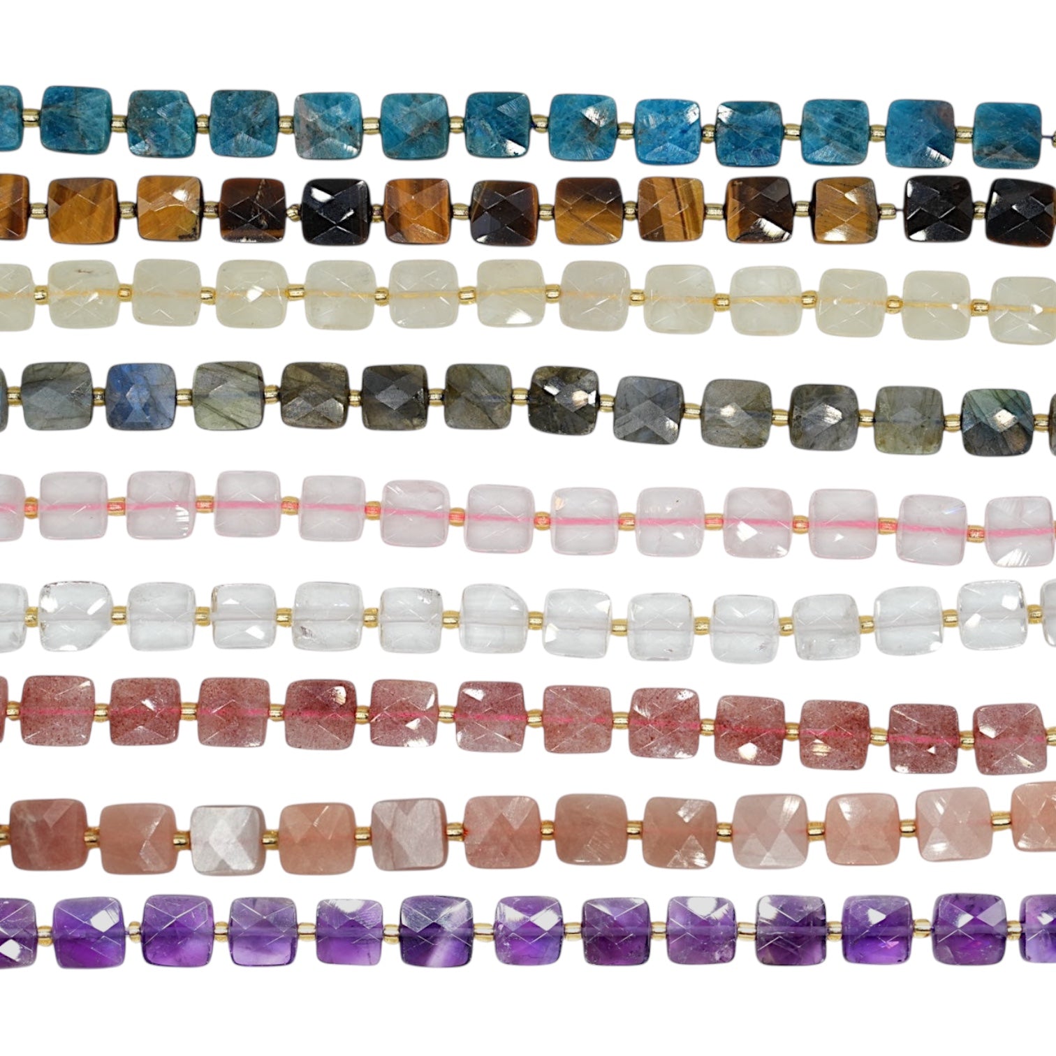 Fil de perles carrés facettés 10 mm (9 pierres disponible) | Foliesbijoux